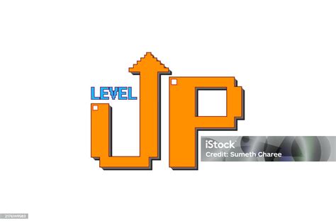 레벨 업 아이콘 픽셀 아트 8 비트 게임 화살이 있는 복고풍 게임 8비트의 레벨을 올리세요 상표 배지 태그 벡터 그림 게임 성공 또는 비즈니스 금융 성장 0명에 대한 스톡