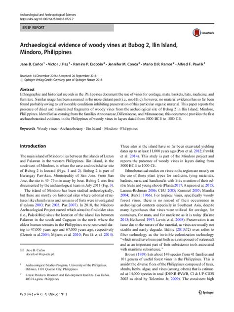 Pdf Archaeological Evidence Of Woody Vines At Bubog 2 Ilin Island