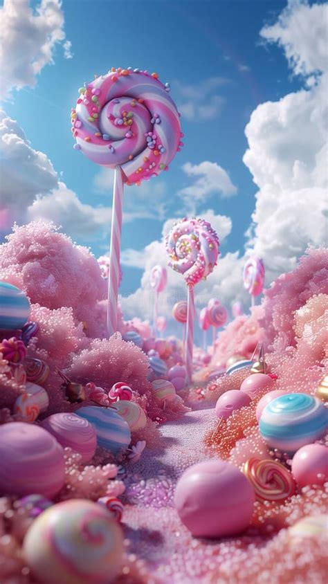 A Colorful Candy Land with Pink Lollipops and Other Candies Stock ...