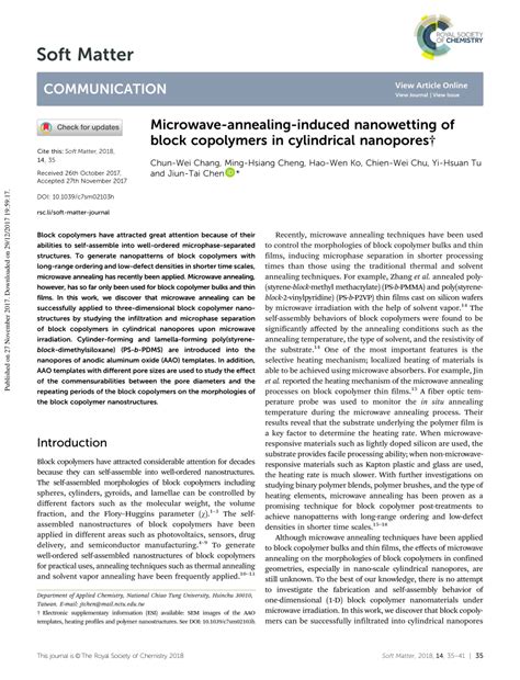 Pdf Microwave Annealing Induced Nanowetting Of Block Copolymers In Cylindrical Nanopores