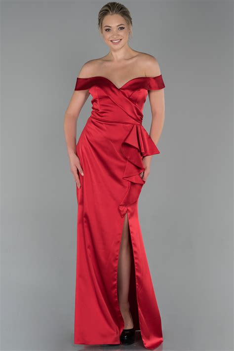 Robe de Soirée Longue Satin Rouge ABU1713 Abiyefon