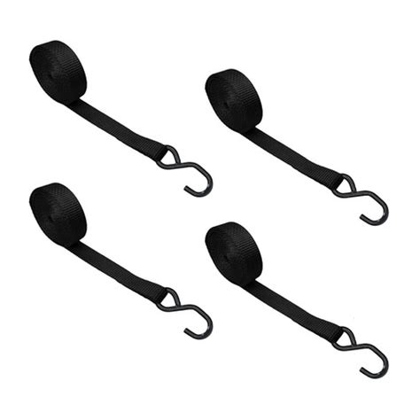 Set Of 4 1m X 800kg Webbing Straps With S Hook In Black Load Straps And Slings