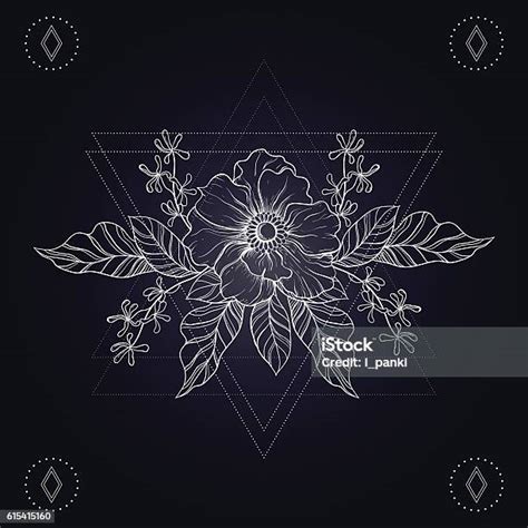 Hand Drawn Boho Tattoo Sketch Of Flower In Hipster Stok Vektör Sanatı