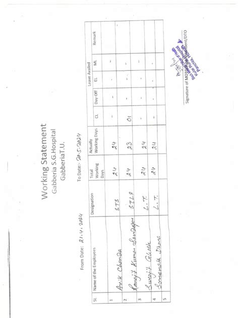 Working Statement Pdf