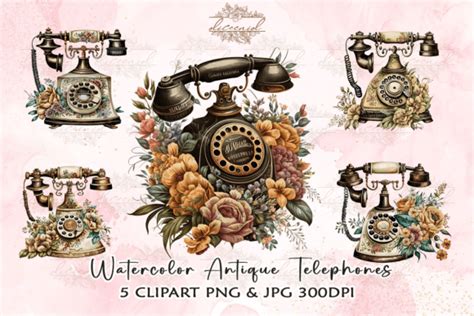 Antique Telephone Vintage Floral Clipart Graphic By Diceenid · Creative