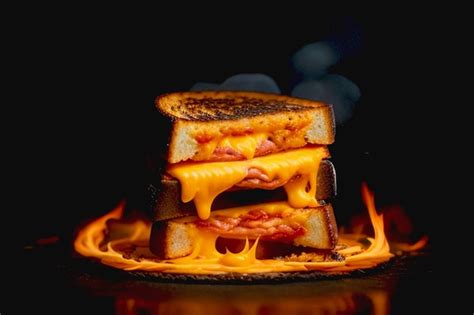Premium Ai Image Grilled Chicken Cheese Sandwich With Fire Black