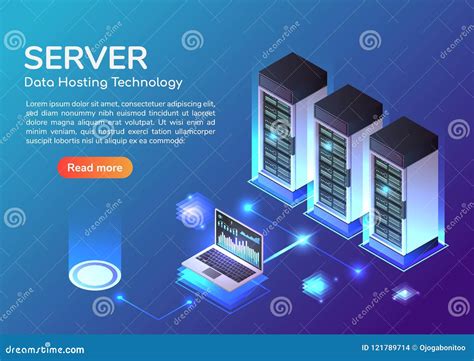 Isometrische De Serverruimte Van De Webbanner En Het Ontvangen