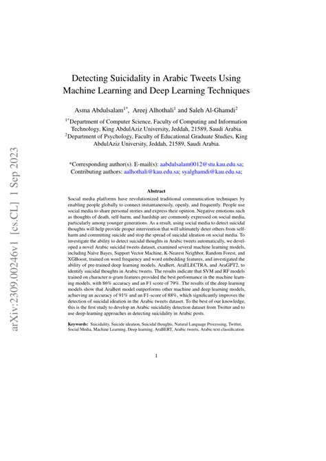 Pdf Detecting Suicidality In Arabic Tweets Using Machine Learning And