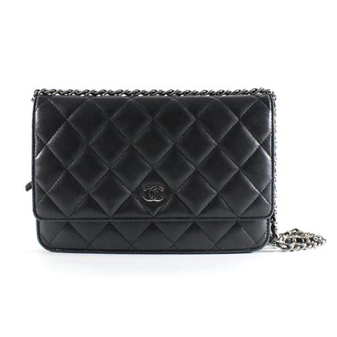 Wallet On Chain Pochette avec chaîne Chanel Cuir Noir ref 5308 Joli
