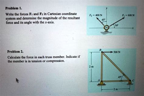 problem 1 write the forces f1 and f2 in cartesian coordinate system