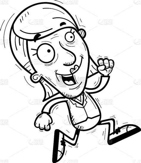 卡通高级女商人跑步素材 花瓣网