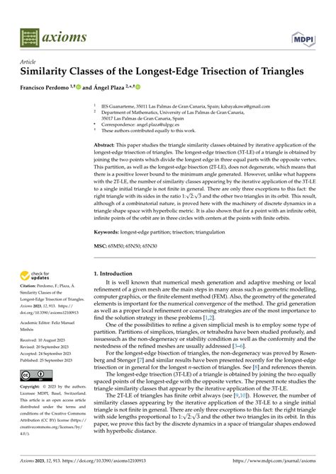 Pdf Similarity Classes Of The Longest Edge Trisection Of Triangles