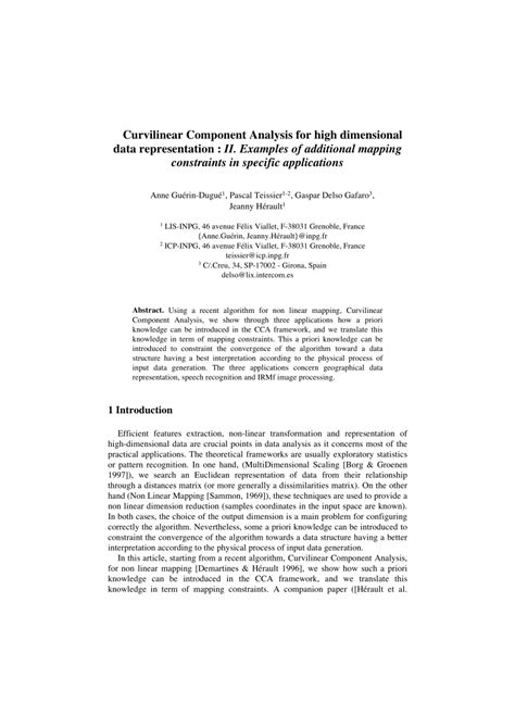 Pdf Curvilinear Component Analysis For High Dimensional Data