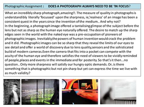 Photographic Assignment Focus Or Not To Focus Teaching Resources