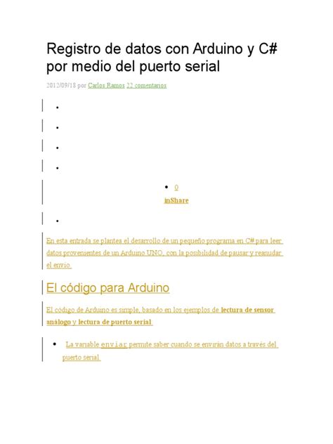 Registro De Datos Con Arduino Y Csharp Pdf Arduino Áreas De