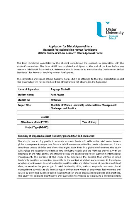 Uu Ethical Approval Form 2021 June Application For Ethical Approval