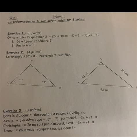 Le Triangle ABC Est Il Rectangle Justifier Nosdevoirs Fr
