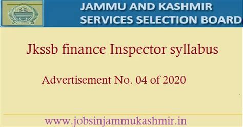 Jkssb Finance Inspector Syllabus And Exam Pattern Jobsinjammukashmir