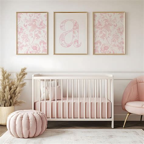 Pink Floral Nursery Print Custom Chinoiserie Wall Art Pink Toile