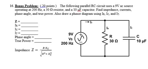 Solved The Following Parallel RC Circuit Uses A 9V Ac Source Chegg Com