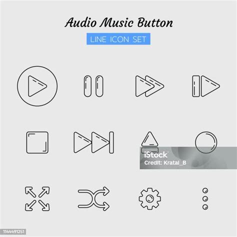 線圖示符號集 音訊視頻音樂控制按鈕的概念 數位多媒體 播放 暫停 停止隔離平面輪廓向量設計向量圖形及更多主題圖片 主題 互聯網 休息