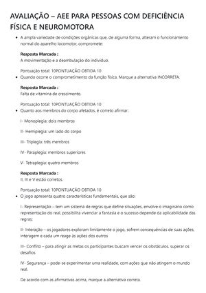 Avaliação AEE E Deficiência Intelectual AVALIAÇÃO AEE E DEFICIÊNCIA INTELECTUAL PONTUAÇÃO