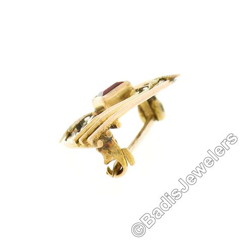 Antique Victorian 10k Gold Lozenge Red Stone Open Wir… Gem