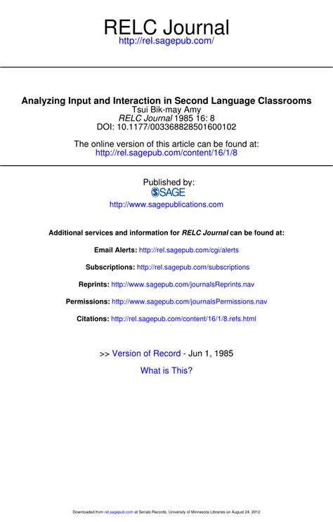 Pdf Analyzing Input And Interaction In Second Language Classrooms