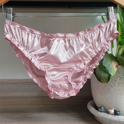 Vintage Liquid Satin Panties Pink Shiny Nylon Ruffle Bikini Etsy