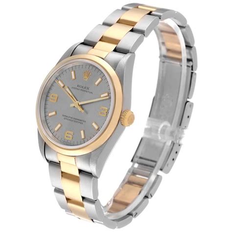 Rolex Oyster Perpetual Steel Yellow Gold Slate Dial Mens Watch 14203 For Sale At 1stdibs Rolex