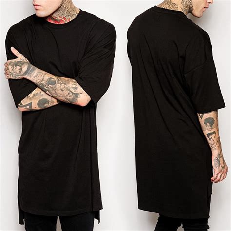 Man Fashion Hip Hop Long T Shirt Loose Short Sleeve Male Round Neck