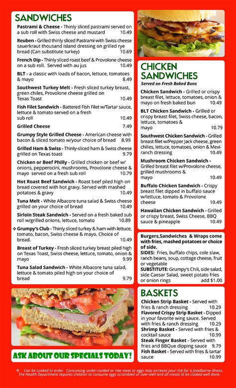Lunch And Dinner Menu Grumpys Grill
