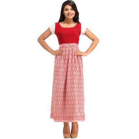 Cottinfab Womens Red Printed Maxi Dress At Rs 797piece In Noida Id