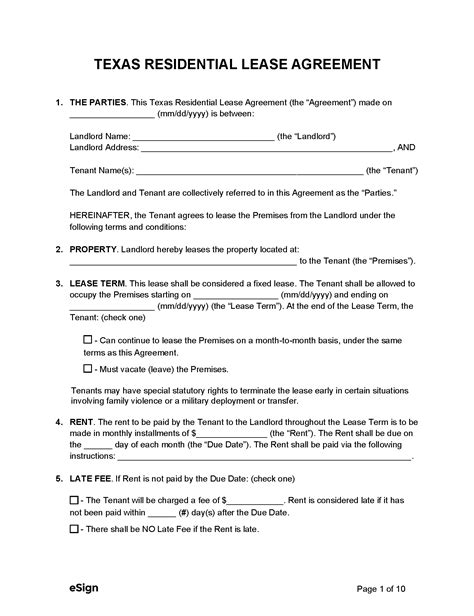 Free Texas Standard Residential Lease Agreement Pdf
