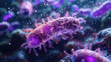 Vibrant Illustration Of Diverse Human Microbiota On A Dark Background