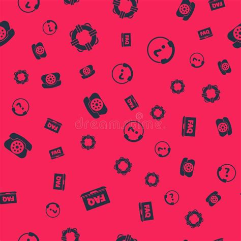 Set Laptop And Faq Lifebuoy Telephone And 24 Hours Support On Seamless Pattern Vector Stock