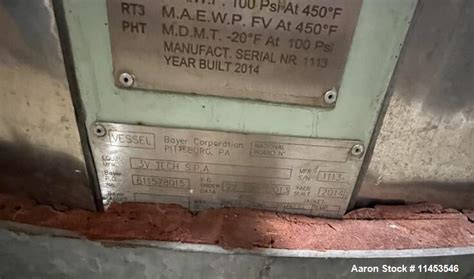 Used 2000 Gallon 3v Tech Glass Lined Reactor Rated 100 Psi And Full