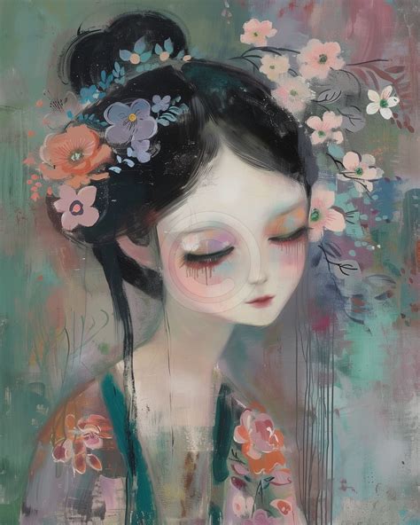 Tableau Jeune Fille Japonaise Sur Toile Peinture En Vente Sur Pastelbrush