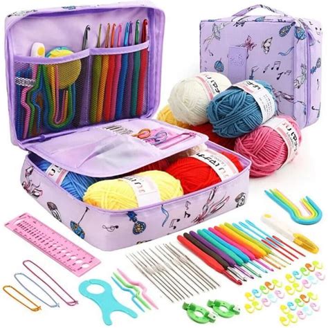 Ensemble d aiguilles à tricoter 79 pièces démarreur Crochet ergonomique 5 rouleaux de fil Kit d