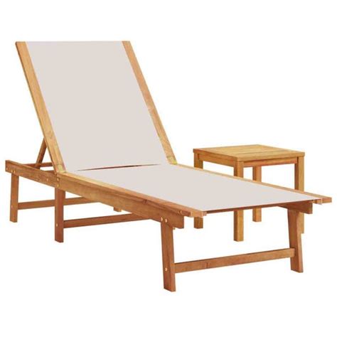 Vidaxl Sun Lounger With Table Grey Solid Wood Acacia And Textilene