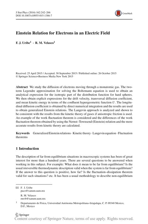 Einstein Relation For Electrons In An Electric Field Request Pdf