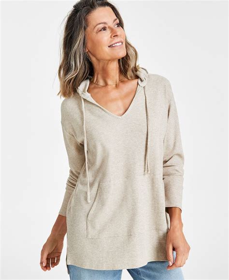 Style And Co Petite Waffle Knit Tunic Hoodie Created For Macys Macys