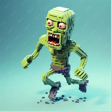 3d 8bit Pixel Cartoon Zombie In Aquathlon Unique Art Design Premium