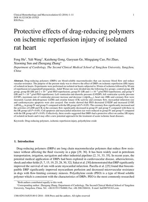 PDF Protective Effects Of Drag Reducing Polymers On Ischemic Reperfusion Injury Of Isolated