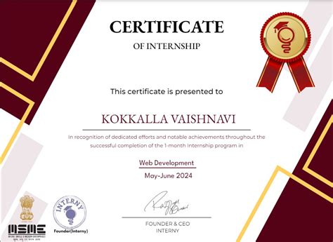 Vaishnavi Kokkalla On Linkedin Webdevelopment Internship Interny Grateful Achievement Coding