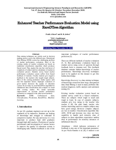 Pdf Enhanced Teacher Performance Evaluation Model Using Raredtree