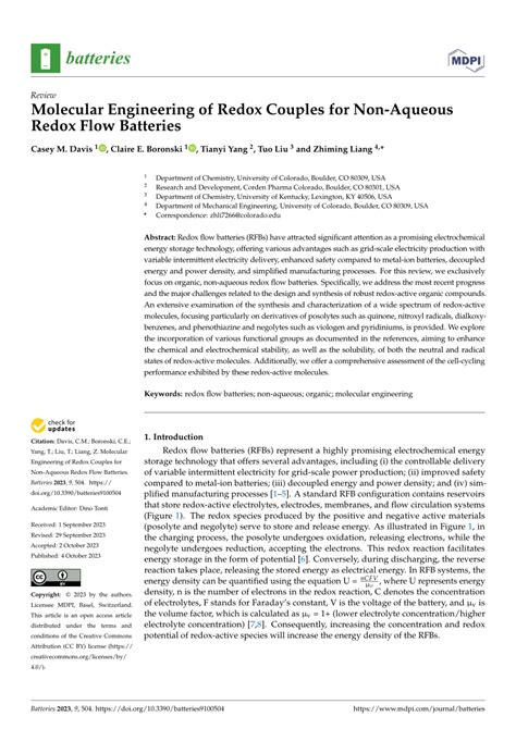 Pdf Molecular Engineering Of Redox Couples For Non Aqueous Redox Flow
