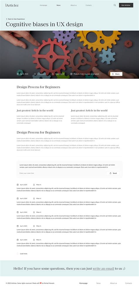 Article Website Landing Page Behance