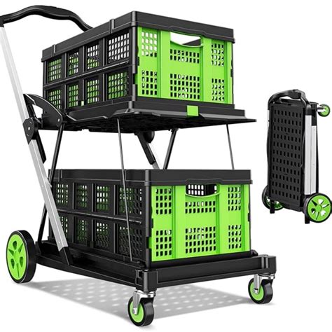 Dkenicor Folding Shopping Cart With 2 Storage Crates Collapsible Cart