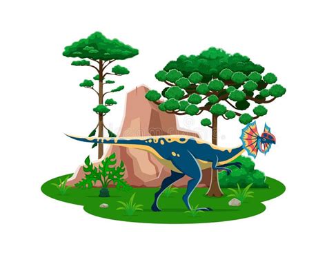 Dilophosaurus Cartoon Prehistoric Dino Character Stock Illustration